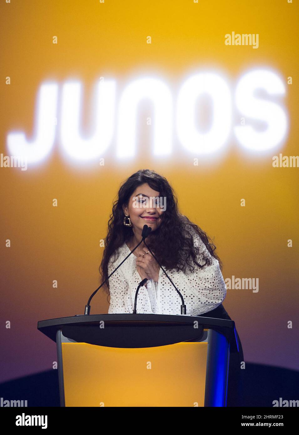 Canadian singer-songwriter Alessia Cara speaks as she was announced as ...