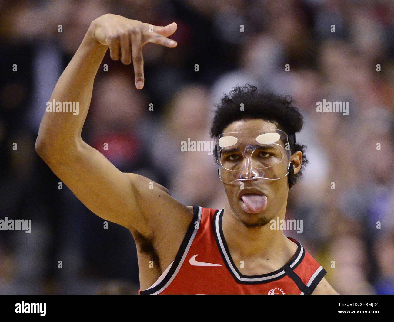 Toronto Raptors forward Patrick McCaw (22) celebartes a three-pointer ...