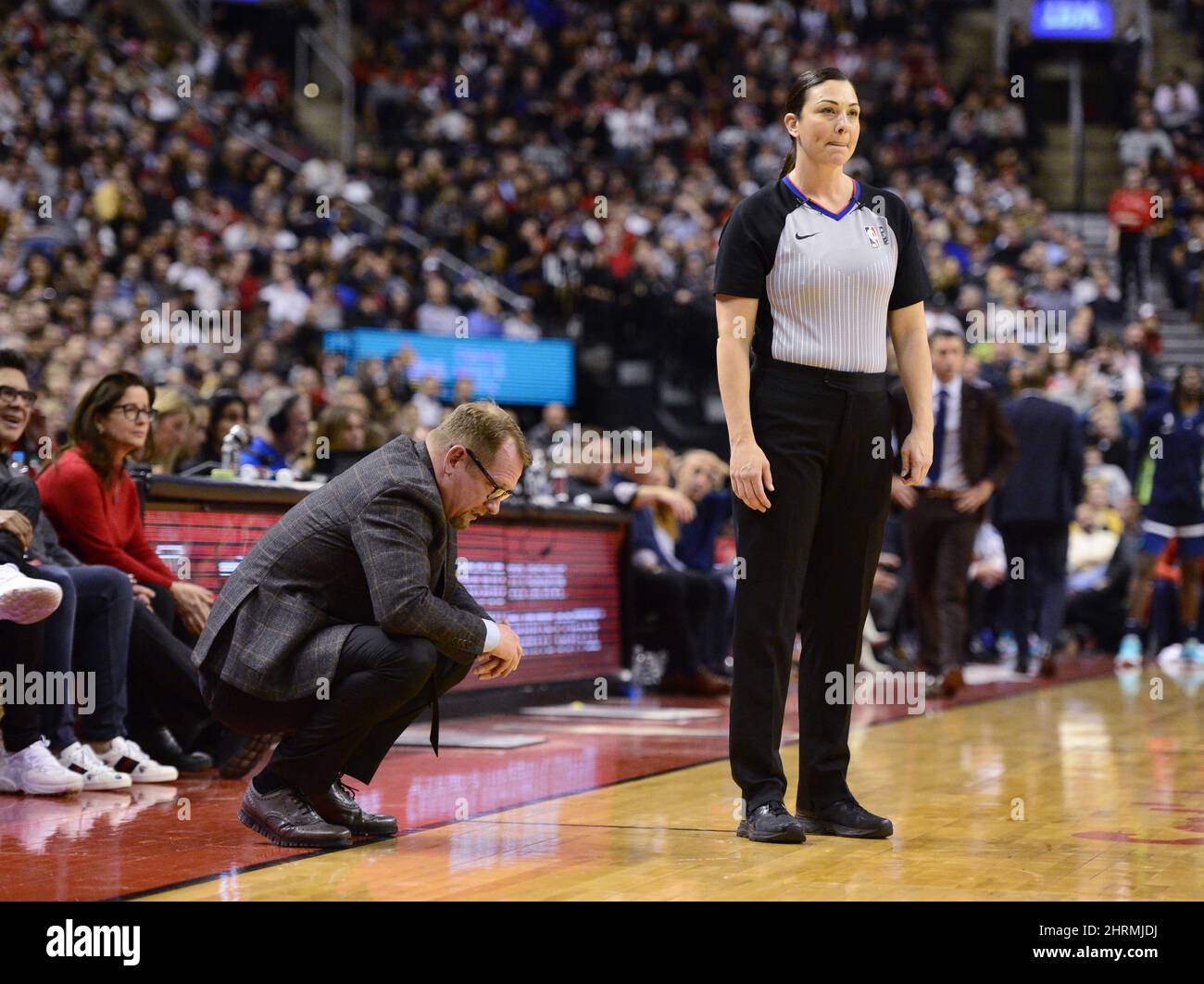 Toronto Raptors coach Nick Nurse reacts to a call by referee Lauren ...