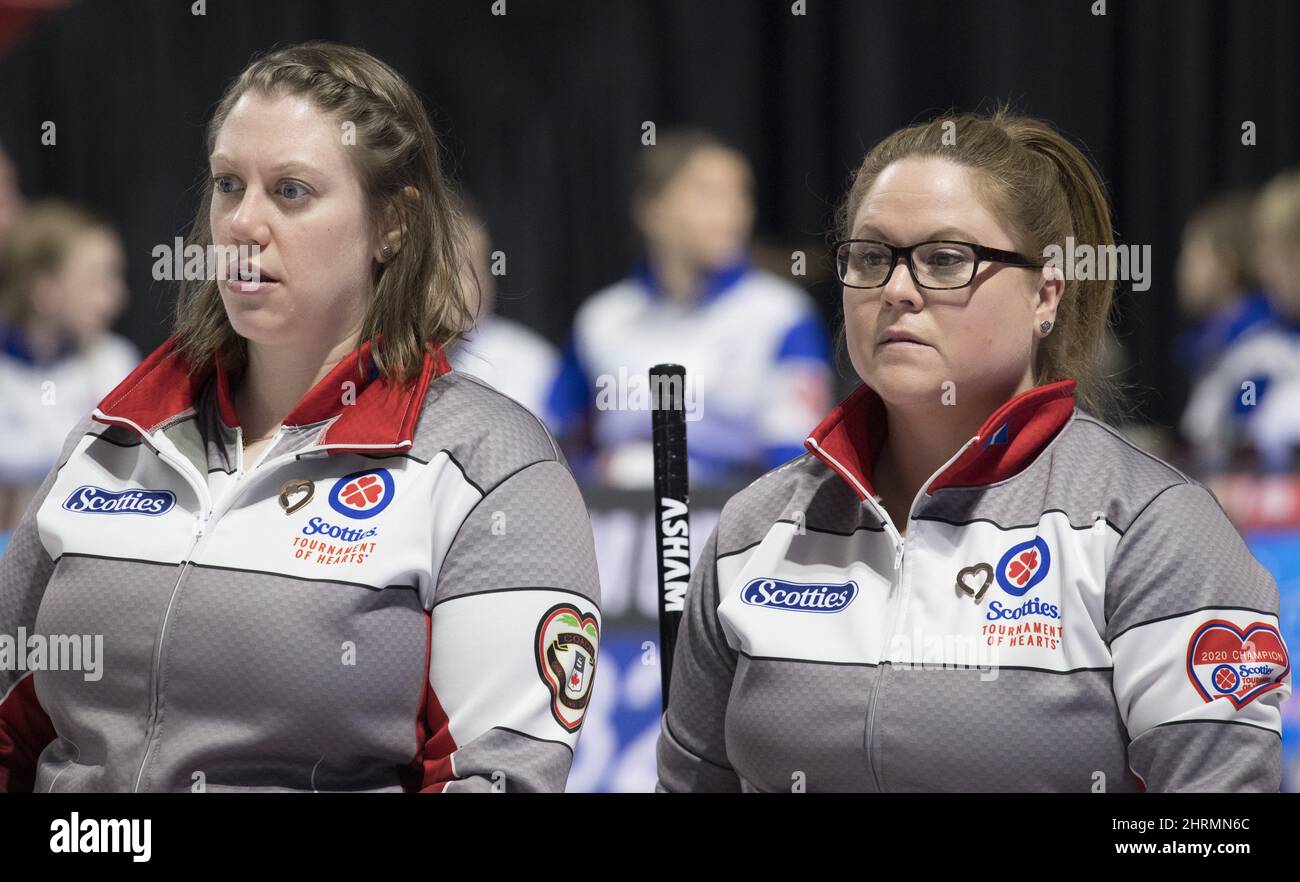 Team Northwest Territories skip, Kerry Galusha, right, looks down ice ...