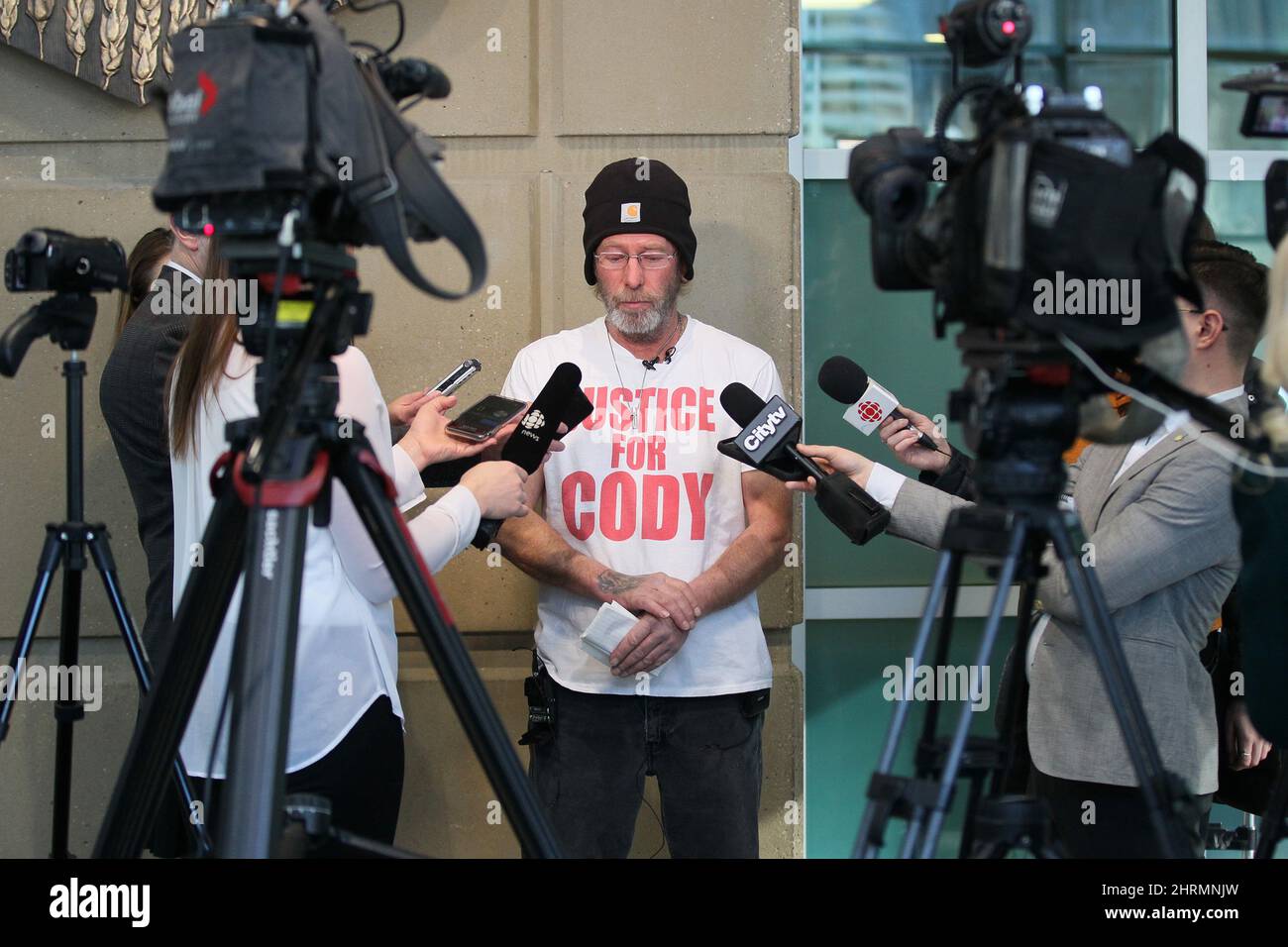 Troy Pfeiffer the father of Cody Pfeiffer speaks to the media during a ...