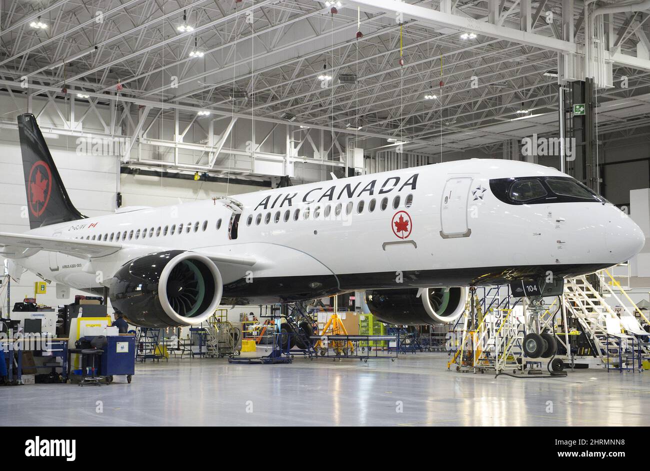 An Air Canada Airbus A220 is shown Airbus A220 assembly plant in ...