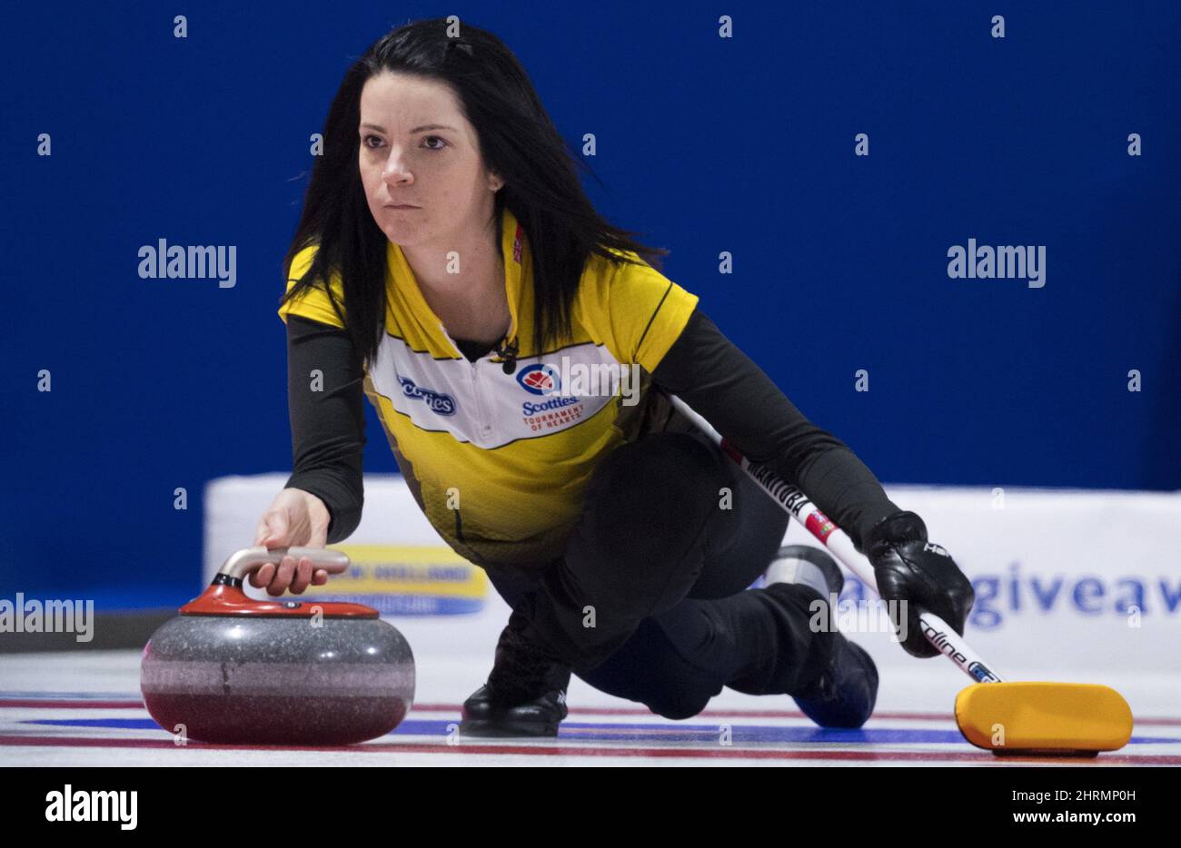 Team Manitoba skip Kerri Einarson releases a rock during draw 18 ...