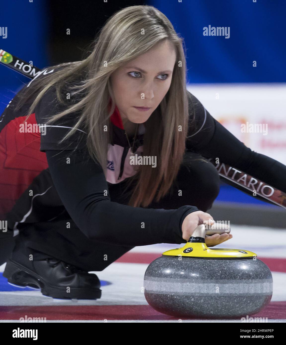 Team Ontario skip Rachel Homan makes a shot during semifinal action ...