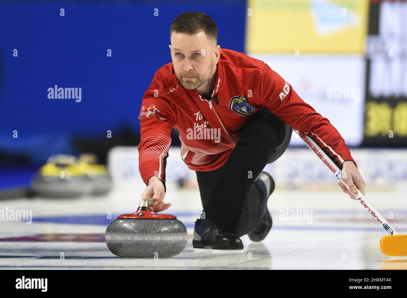 Team Newfoundland skip Brad Gushue delivers a stone as he takes on ...