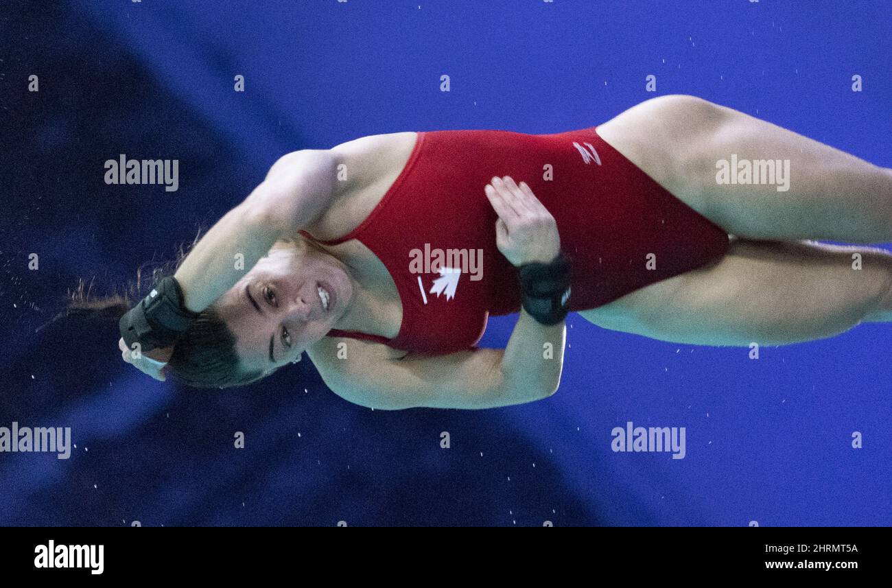 Canada's Meaghan Benfeito performs a dive in the women 10 metre ...