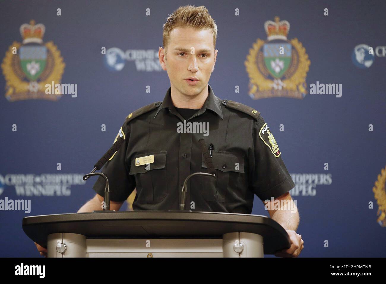 Winnipeg Police Service (WPS) Constable Jay Murray addresses media in ...