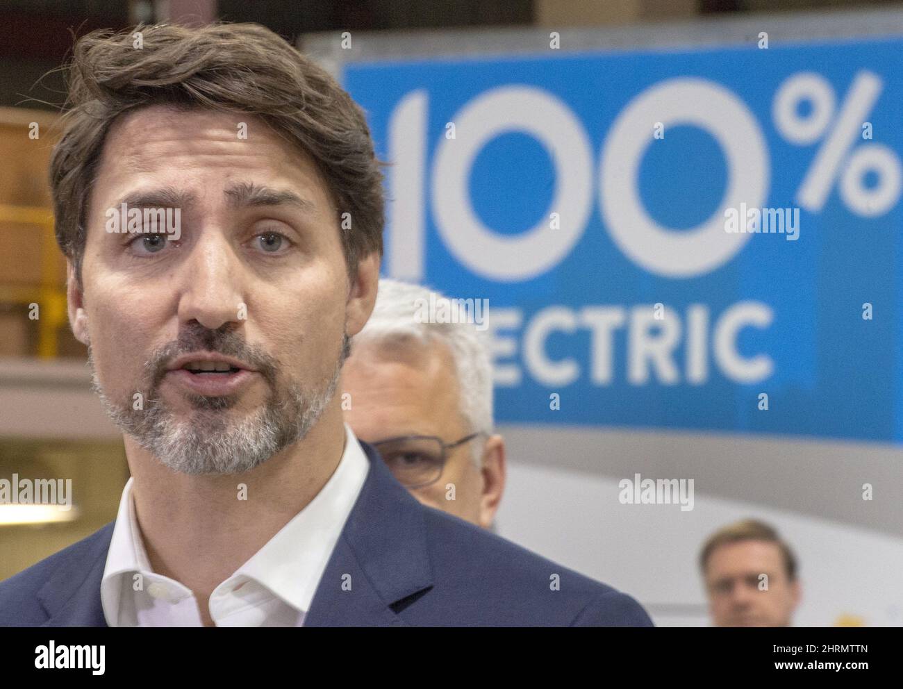 Prime Minister Justin Trudeau speaks to the media while touring the ...