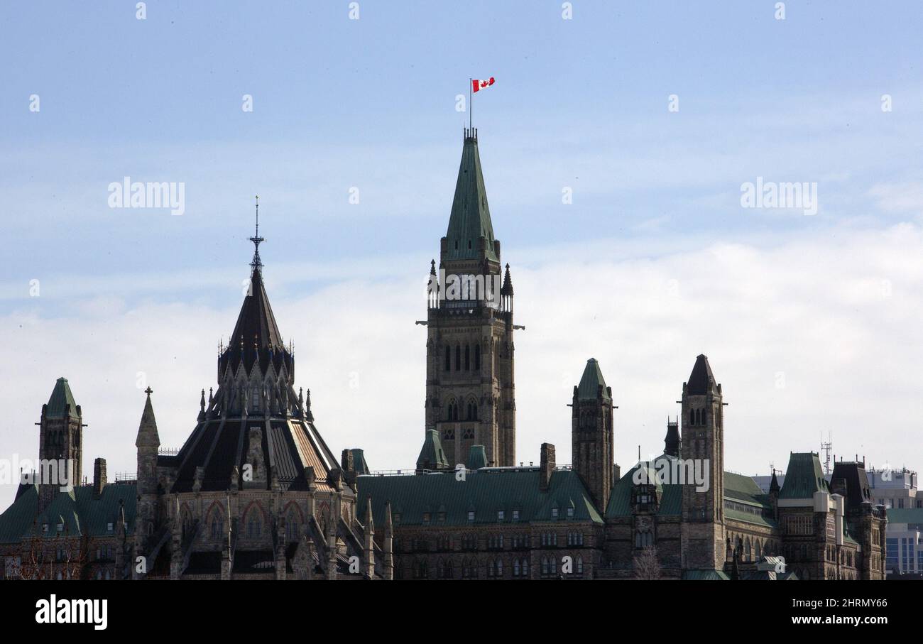 The Peace Tower on Parliament Hill is shown from Gatineau, Quebec, on ...