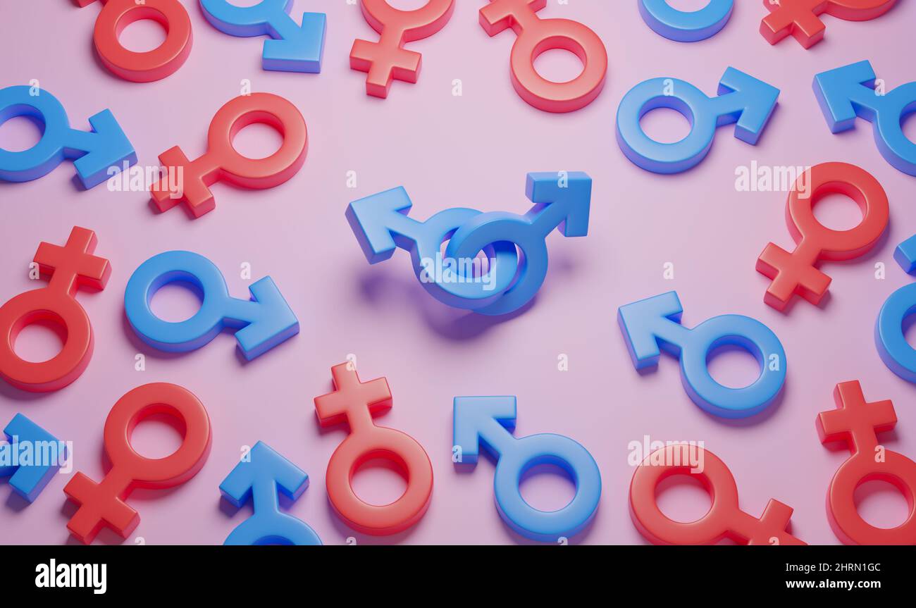 Gay couple. Gender symbols men together symbol of homosexuality. 3d ...