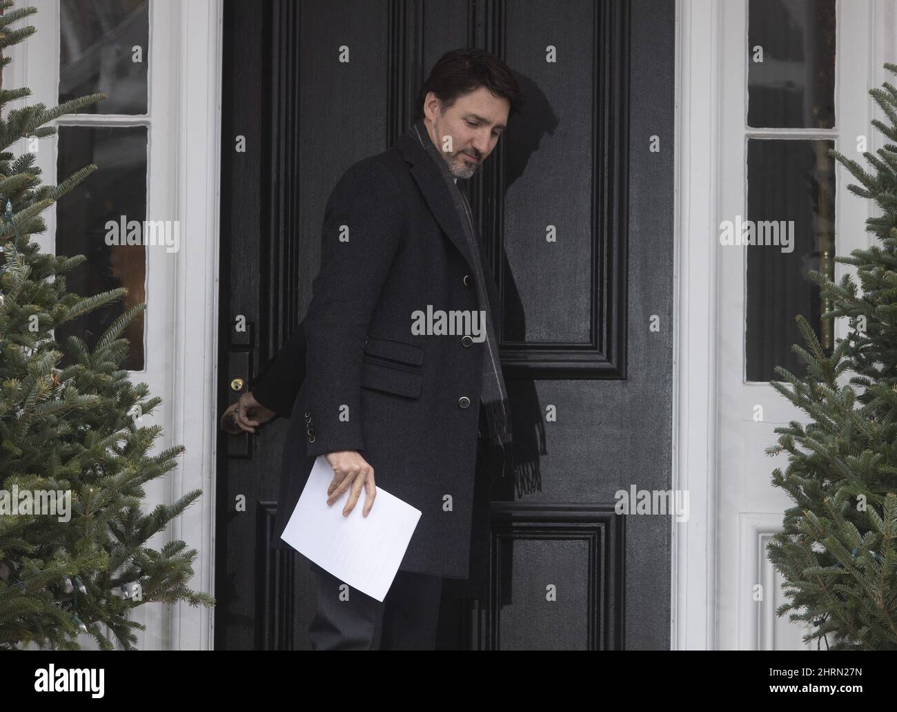 Prime Minister Justin Trudeau closes the front door of Rideau Cottage ...
