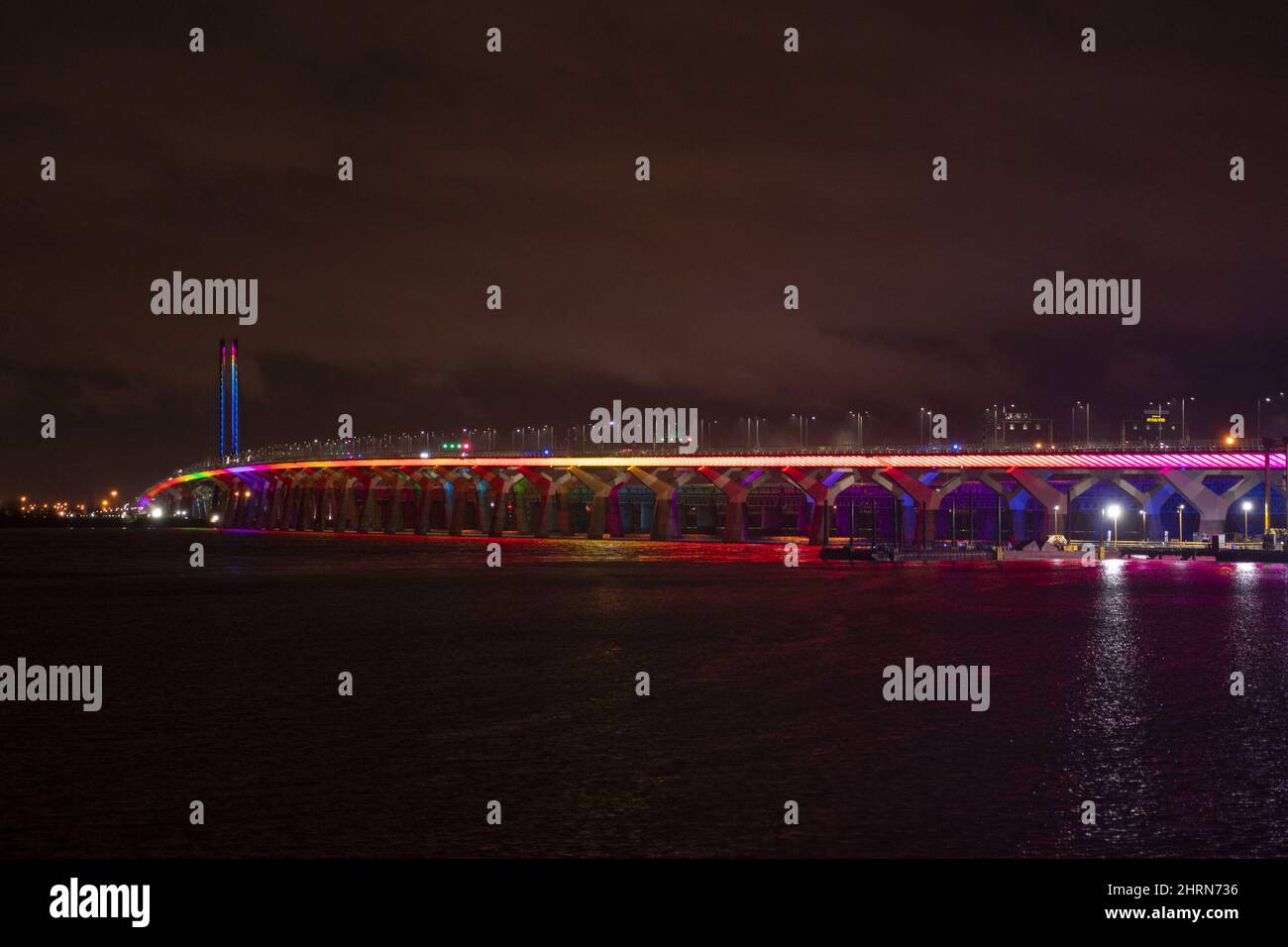 The Samuel Champlain Bridge is lit up in the colours of the rainbow in ...