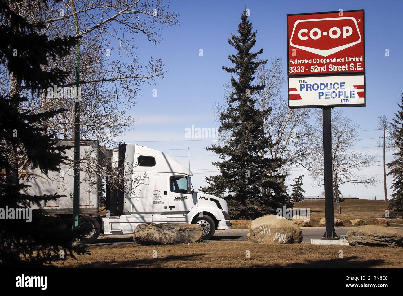 A truck is shown at the Federated Co-op warehouse in Calgary, Alta., on ...