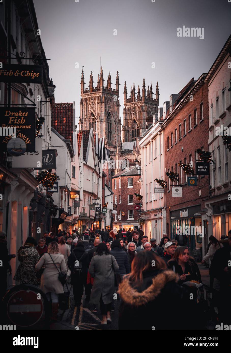 Low Petergate street with York Minster Stock Photo - Alamy