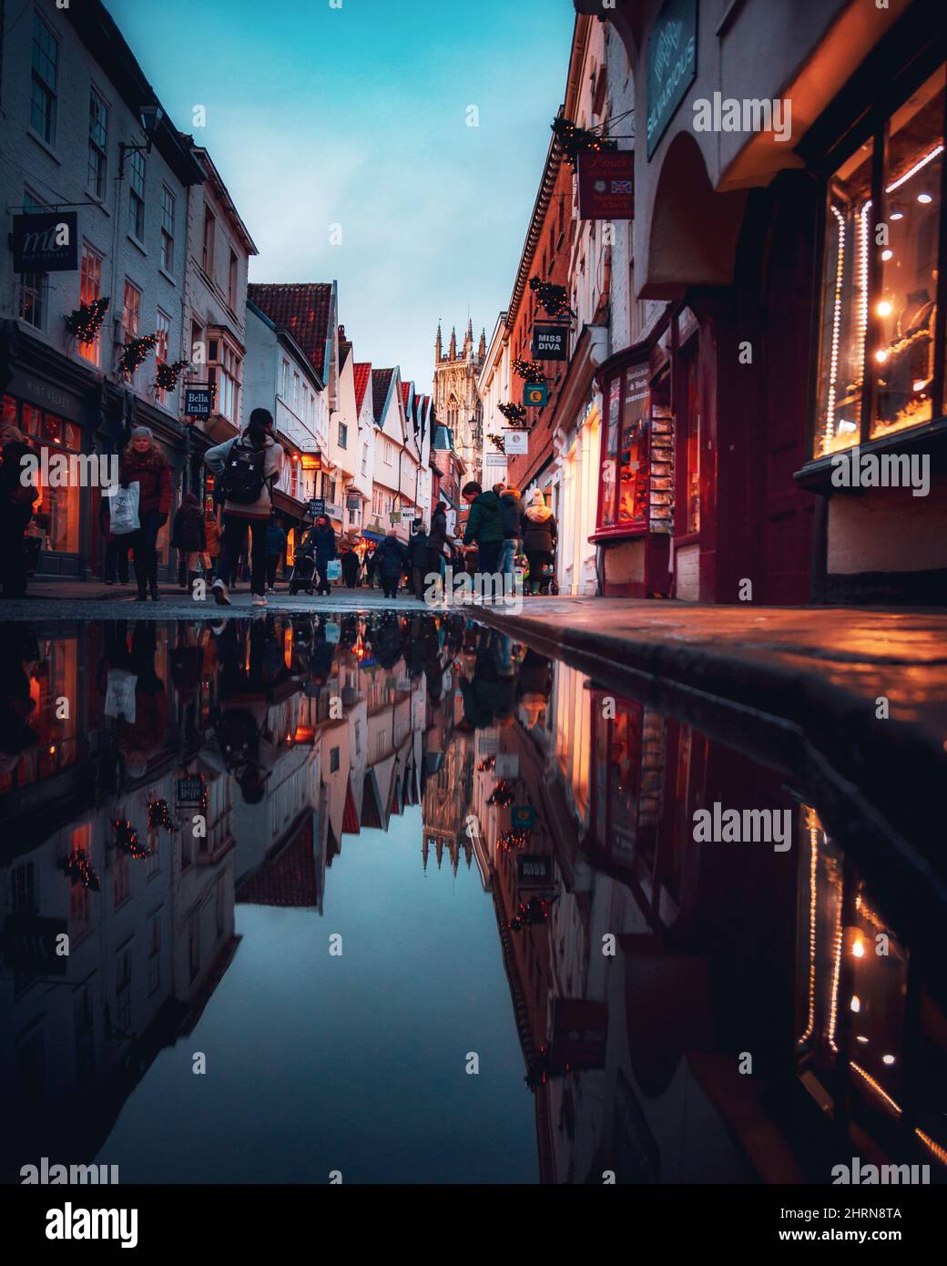 reflection view of York Minster from Low Petergate, York Stock Photo ...