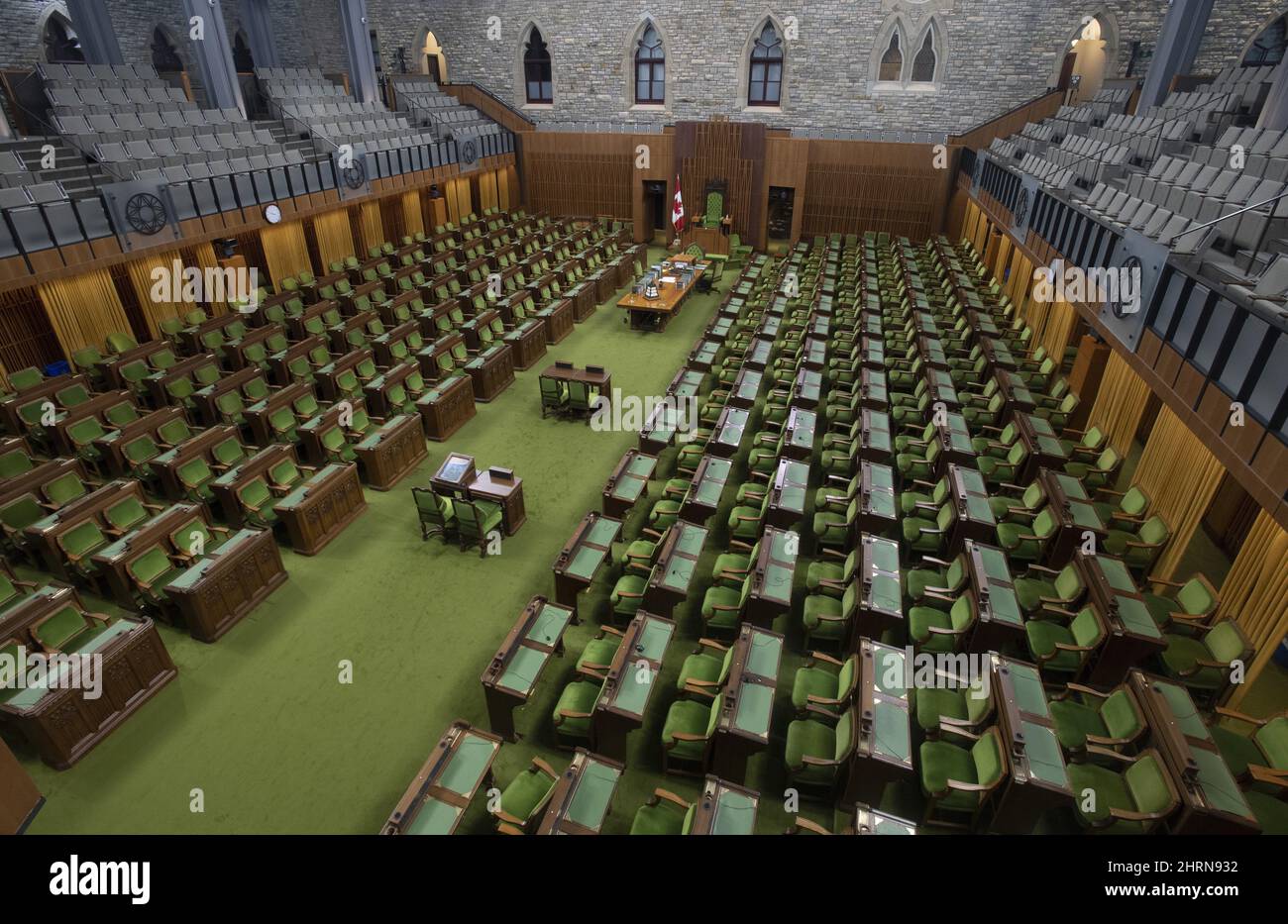 The House of Commons chamber is seen empty, Wednesday April 8, 2020 in ...