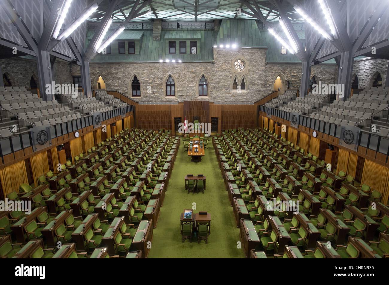 The House of Commons chamber is seen empty, Wednesday April 8, 2020 in ...