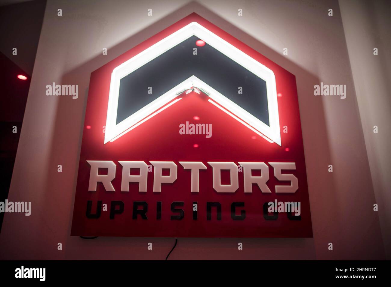 A logo for the Raptors Uprising GC is seen at the Bell Fibe House in ...