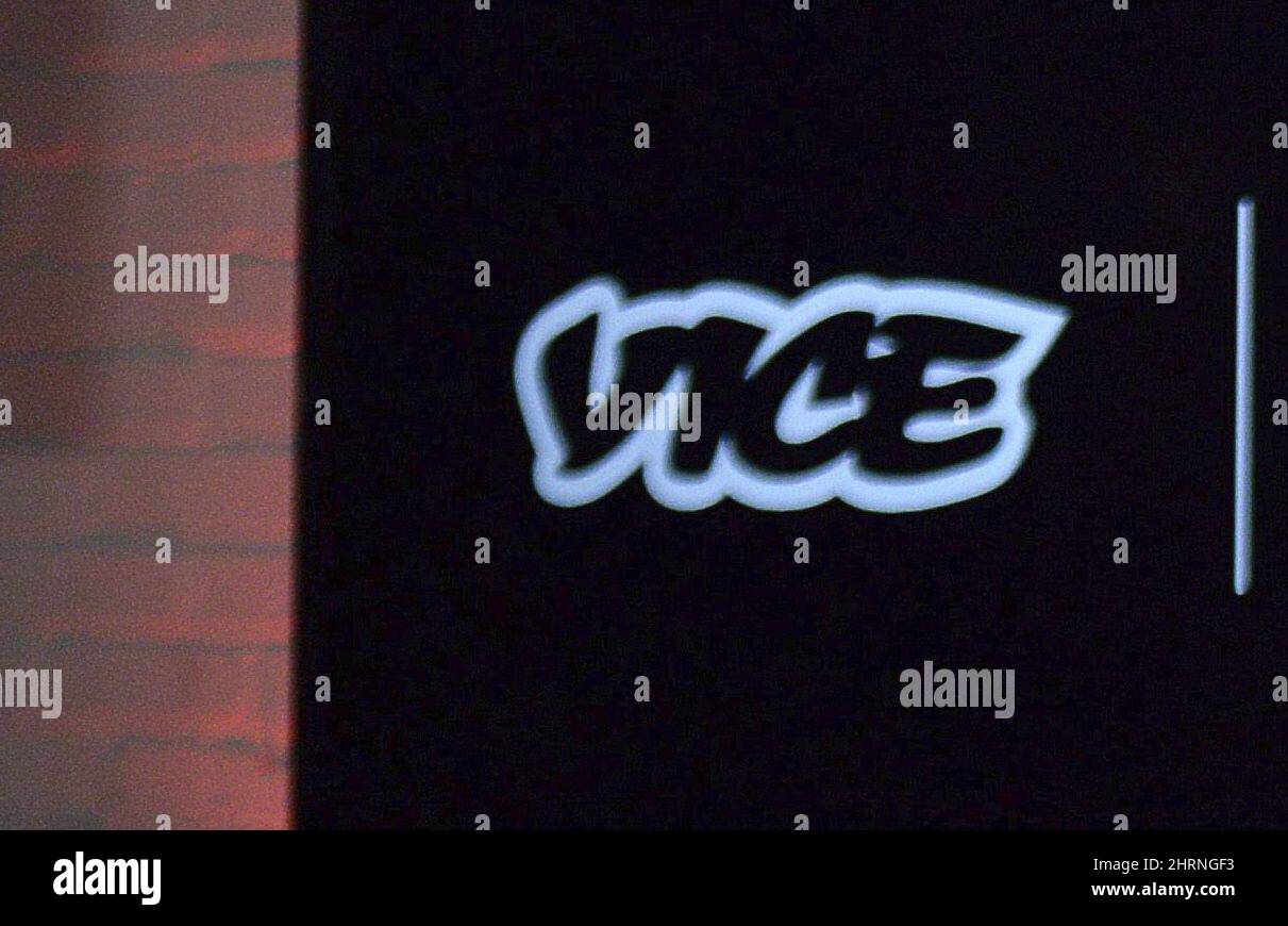 The Vice logo is seen at a joint venture announcement between Vice ...