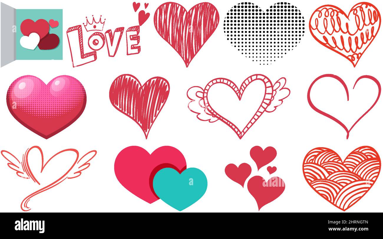 Different style of hearts isolated on white background illustration ...