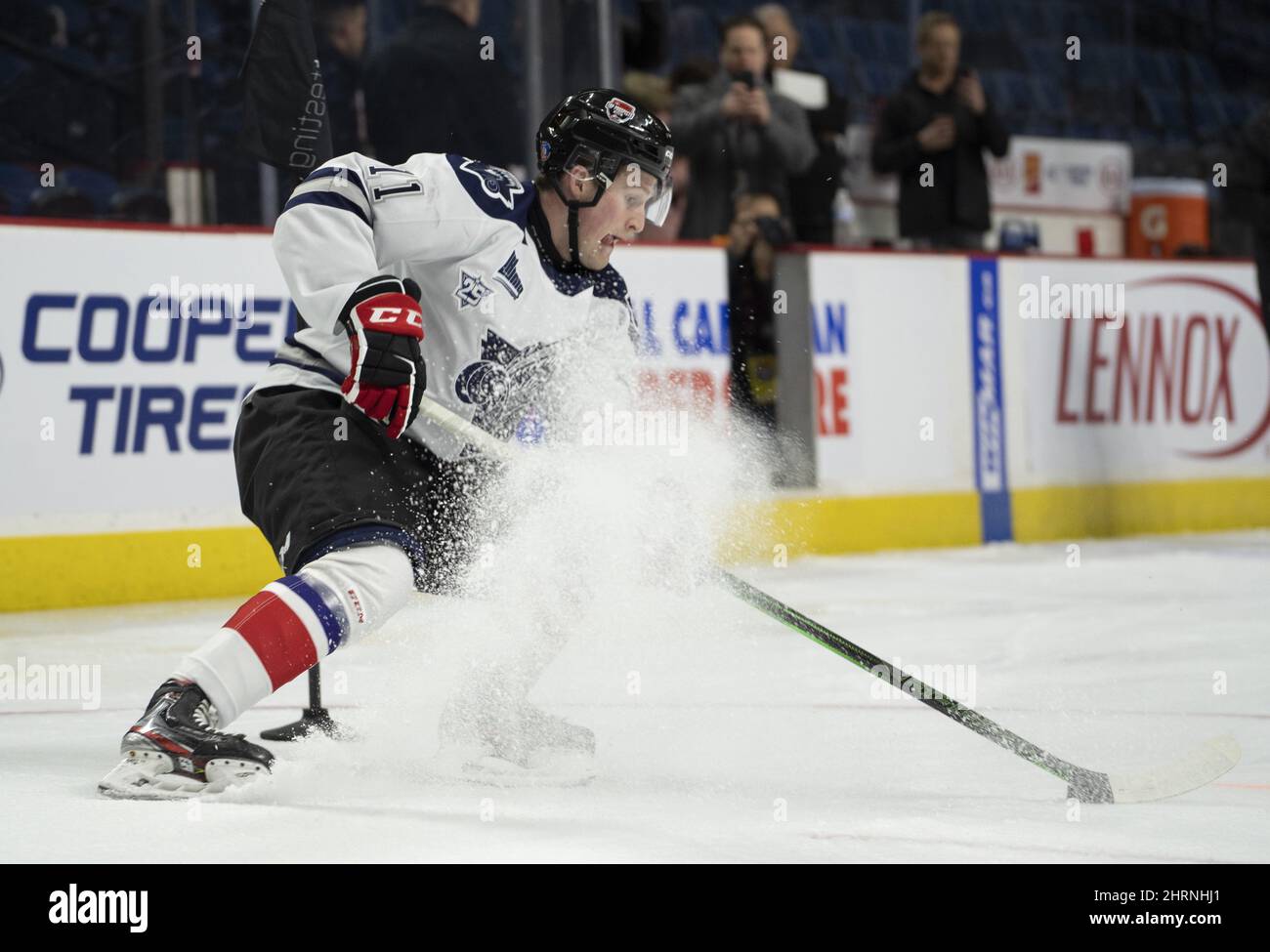 Alexis Lafreniere controls the puck during the Kubota OHL/NHL Top ...