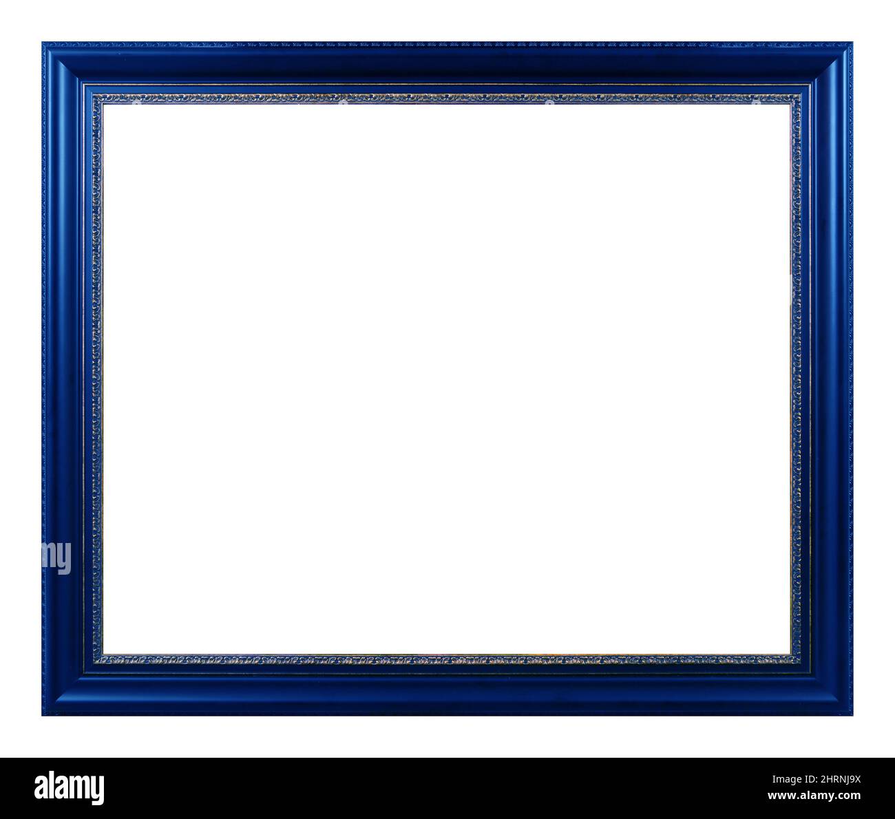 Antique golden pattern blue wooden frame isolated on white background ...