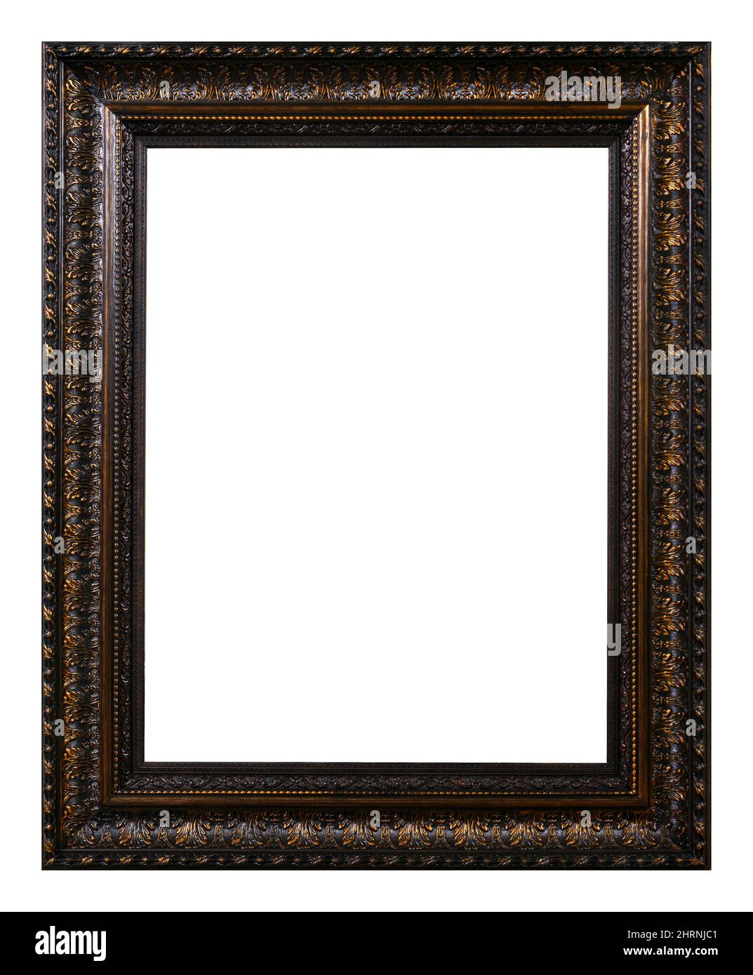 Antique golden pattern brown wooden frame isolated on white background ...