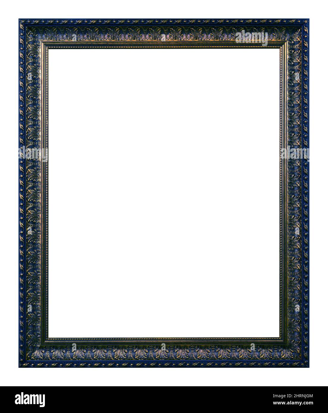 Antique golden pattern blue wooden frame isolated on white background ...