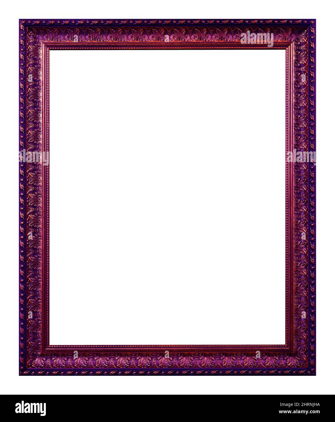 Antique violet wooden frame isolated on white background. vintage style ...