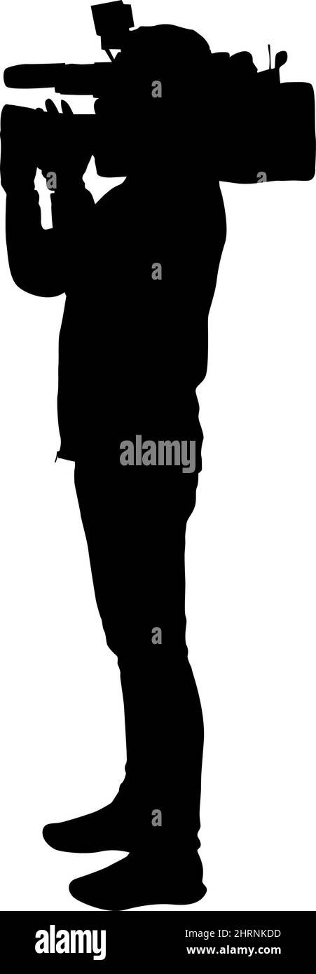 Cameraman with video camera. Silhouettes on white background Stock ...