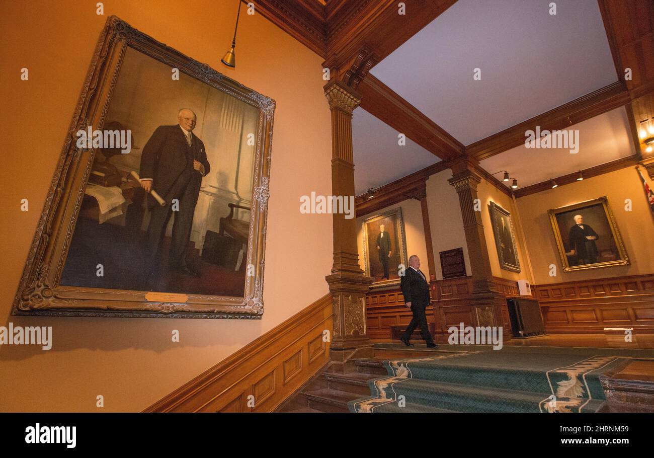 Ontario Premier Doug Ford walks down the hall near the Legislature ...