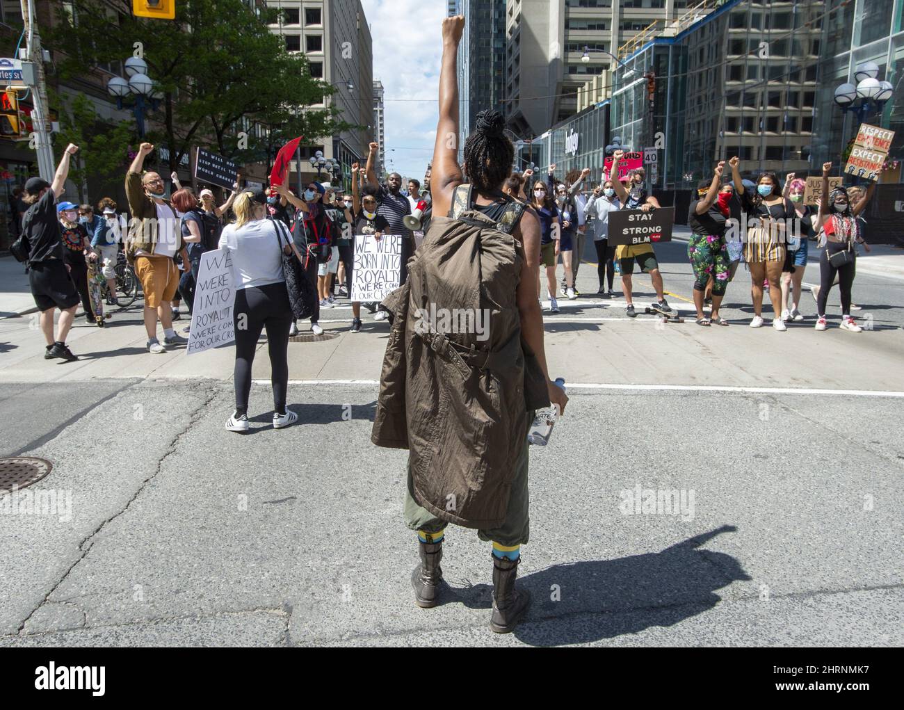 Anti racism demonstrators stop near Toronto Police Headquarters during ...
