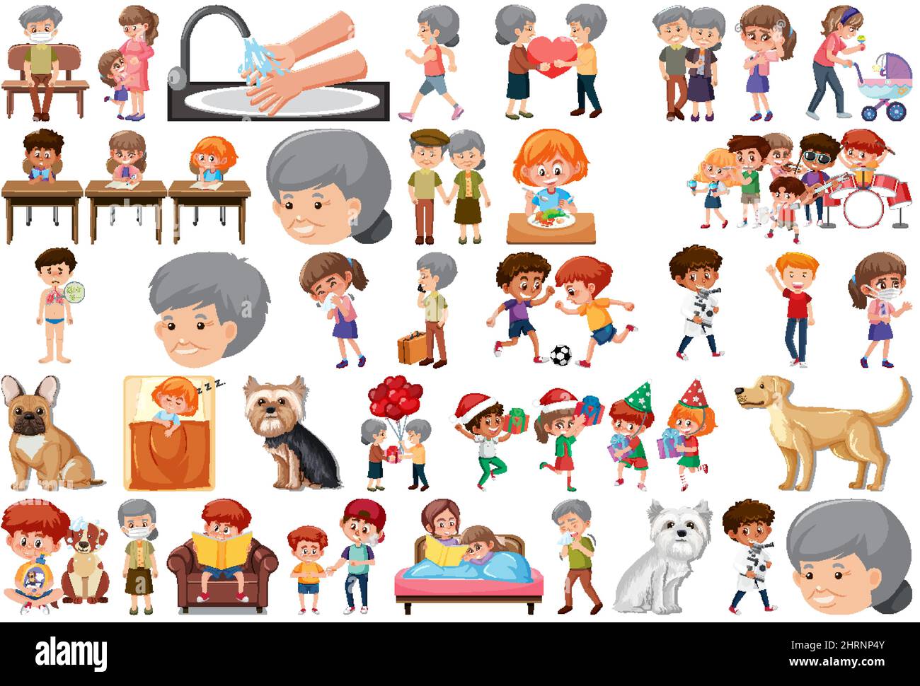 Set of different activities people in cartoon style illustration Stock ...