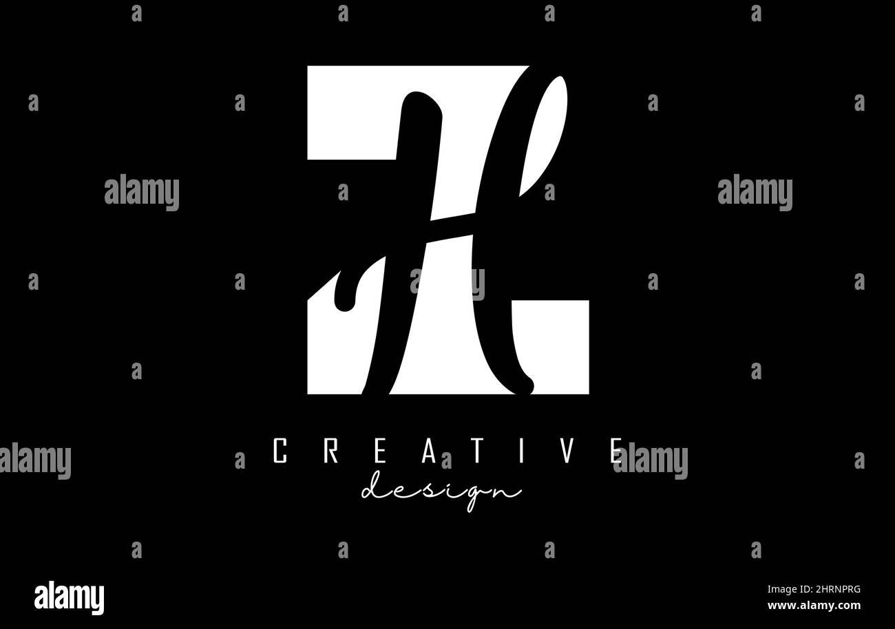 White and Black Letters ZH logo with a minimalist design. Letters Z and ...