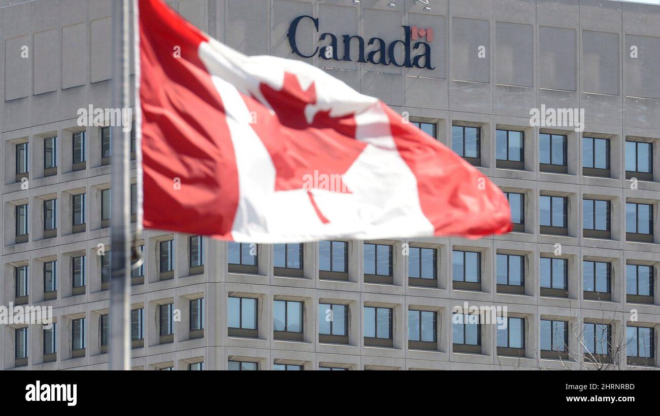 The facade of the headquarters of the Department of National Defence is ...