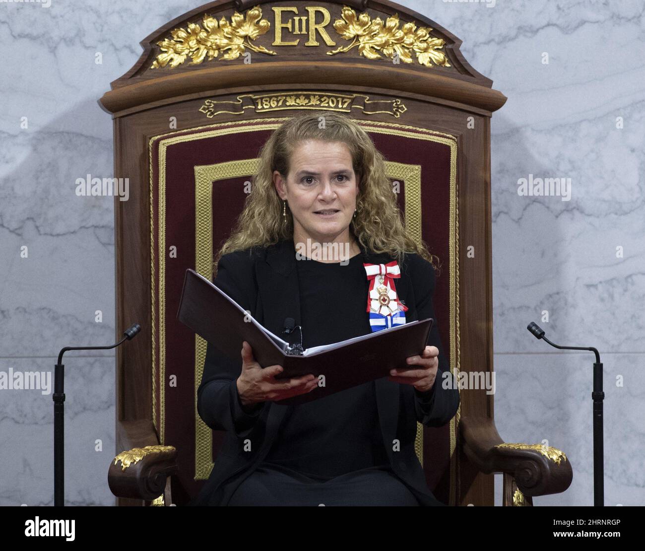 Governor General Julie Payette delivers the Throne Speech in the Senate chamber, Thursday ...