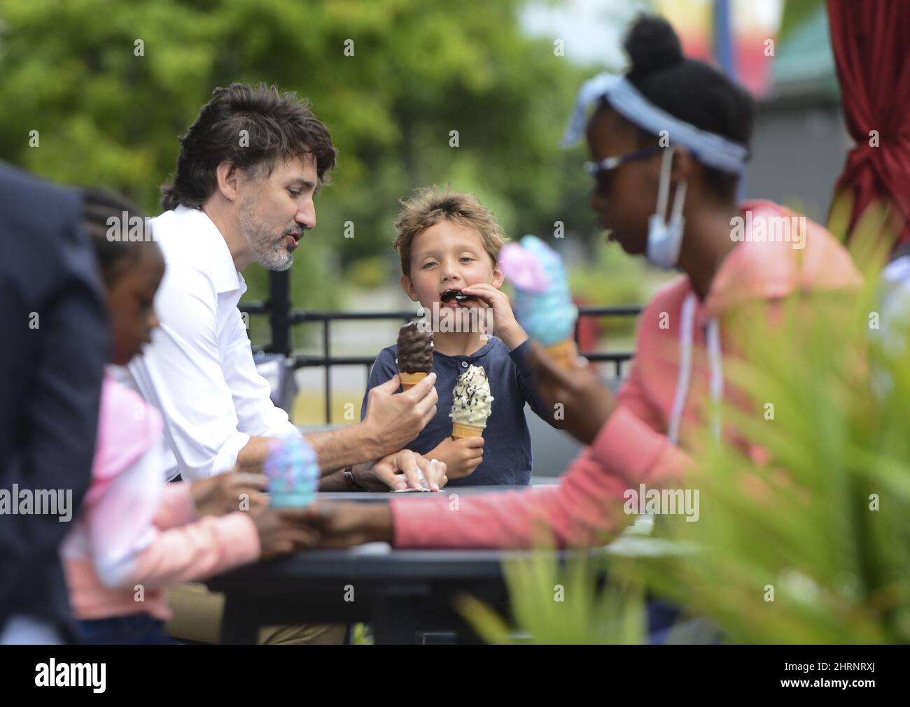 Prime Minister Justin Trudeau and son Hadrien Trudeau visit Chocolats ...