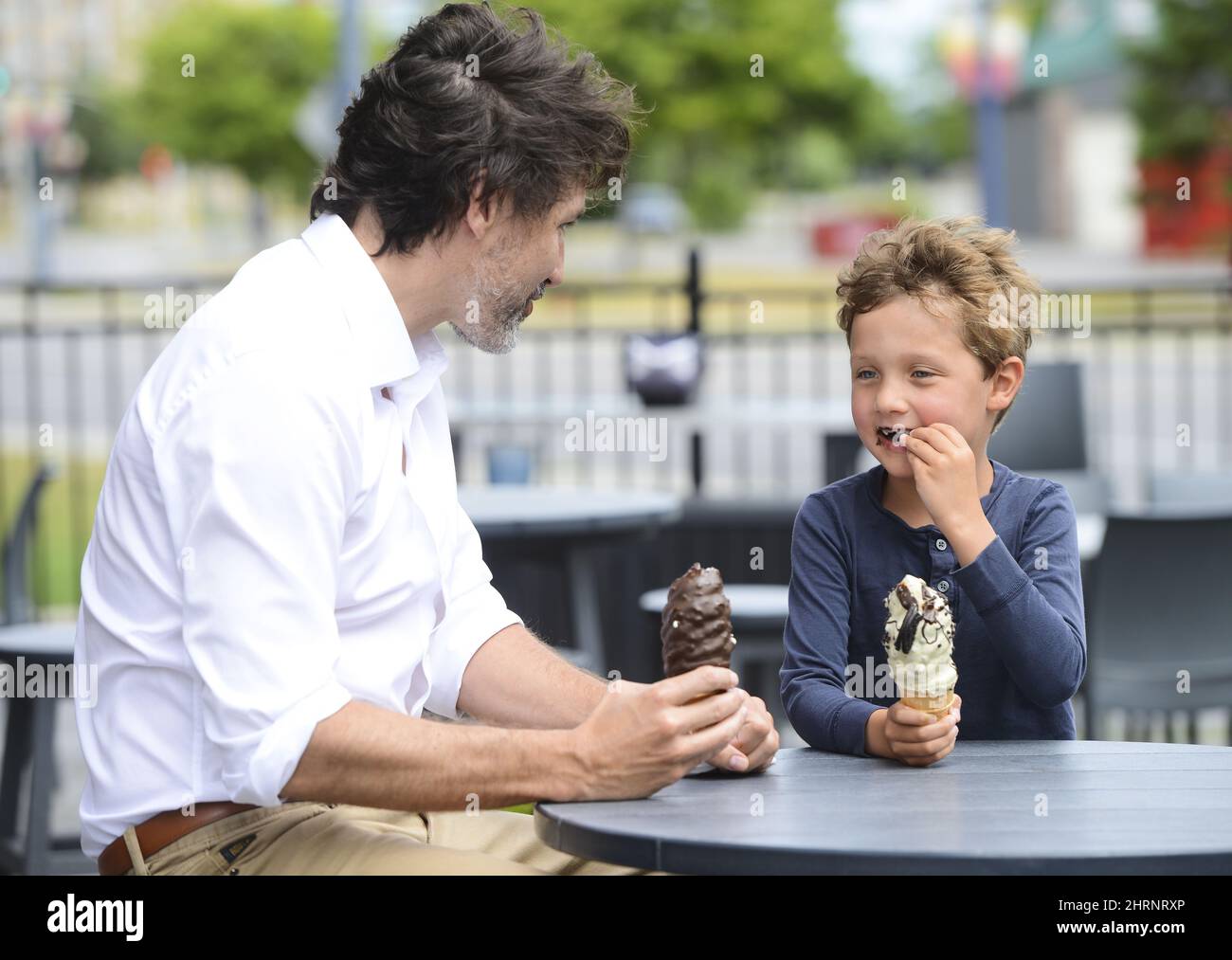 Prime Minister Justin Trudeau and son Hadrien Trudeau visit Chocolats ...