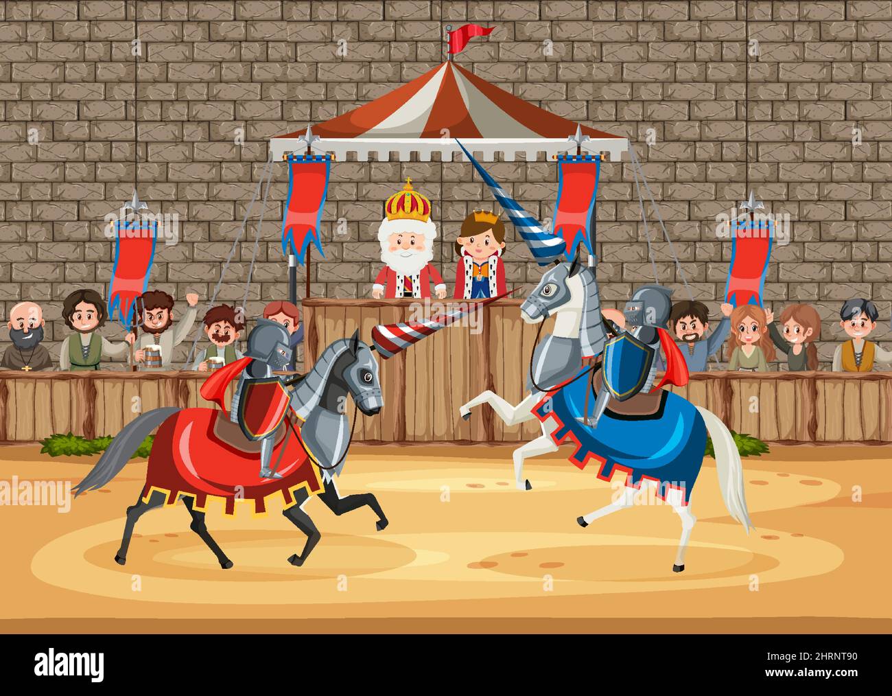 Medieval knight jousting tournament scene illustration Stock Vector ...