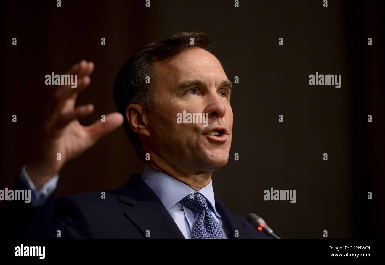 Minister of Finance Bill Morneau holds a press conference in the media ...