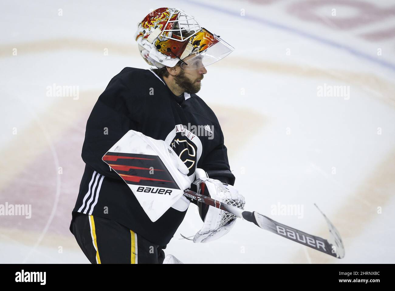 Calgary Flames goalie Cam Talbot skates during practice in Calgary ...