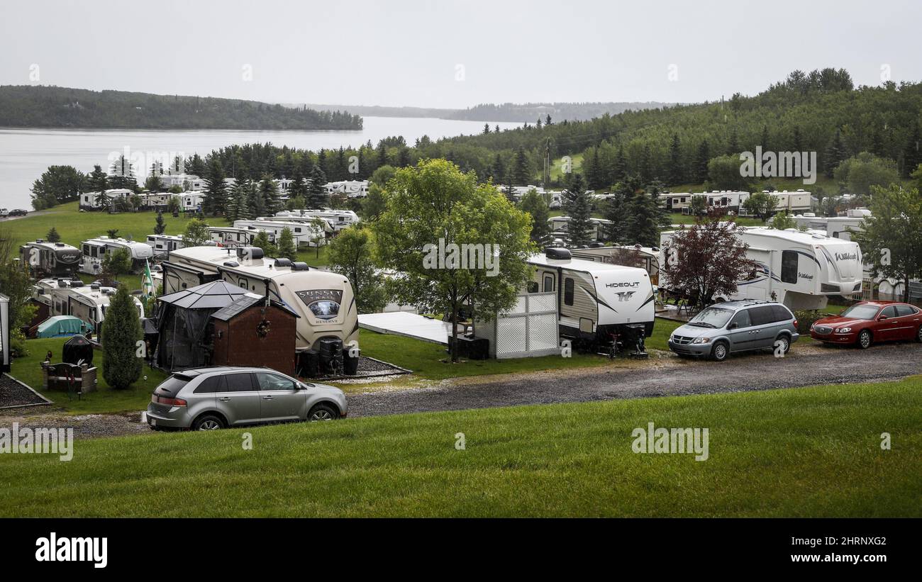 Recreational vehicles at the Green Acres RV resort, where the Pine Lake ...