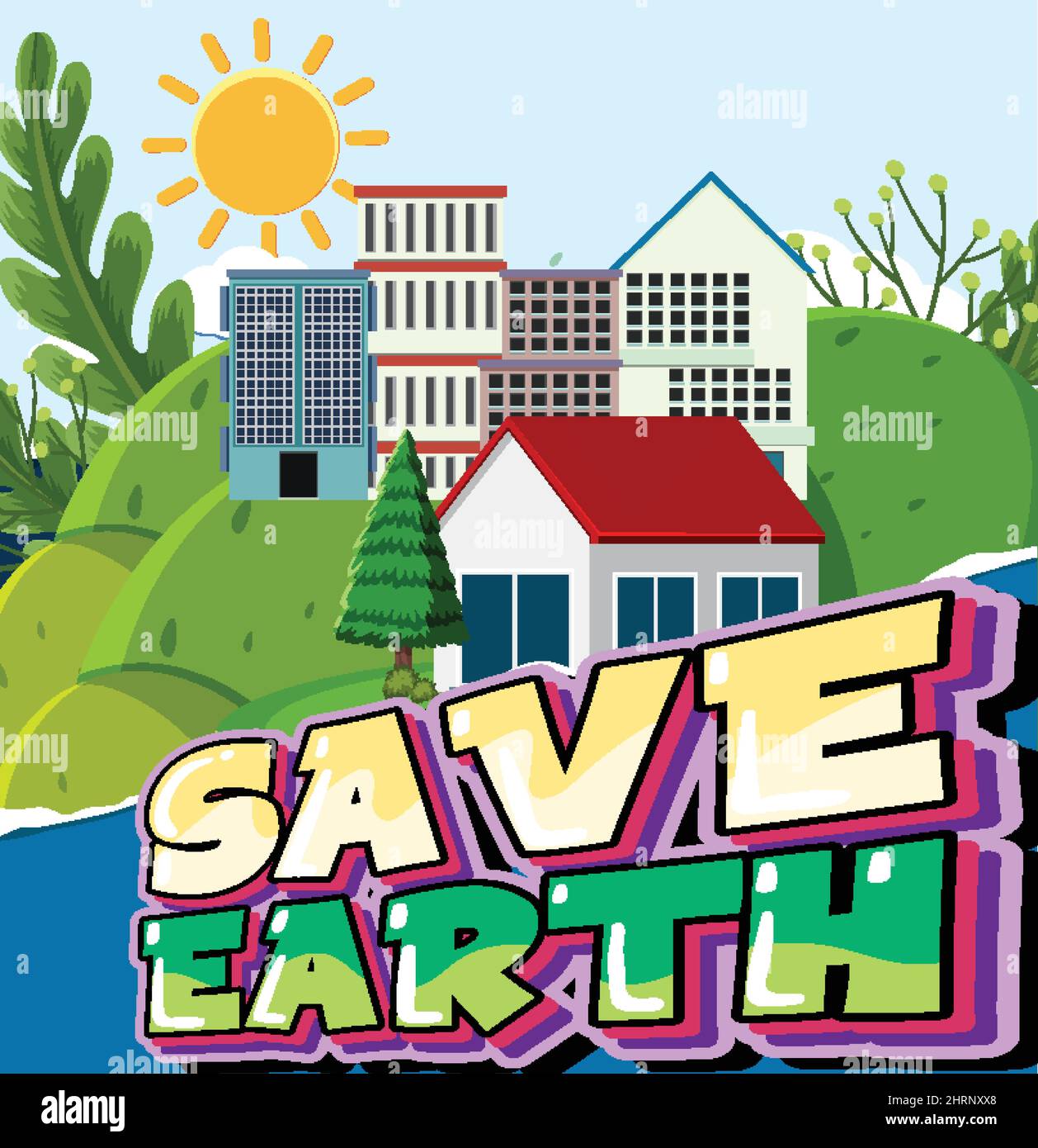 Save earth poster design in cartoon style illustration Stock Vector ...