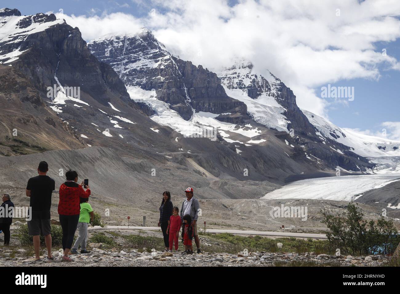 Tourists take photos at the Columbia Icefields near Jasper, Alta ...