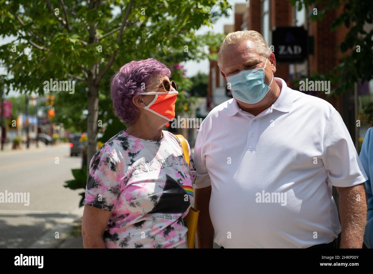 Ontario Premier Doug Ford speaks with a woman outside Cuchulainn's ...