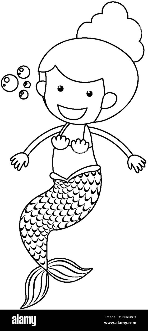 A mermaid doodle outline for colouring illustration Stock Vector Image ...