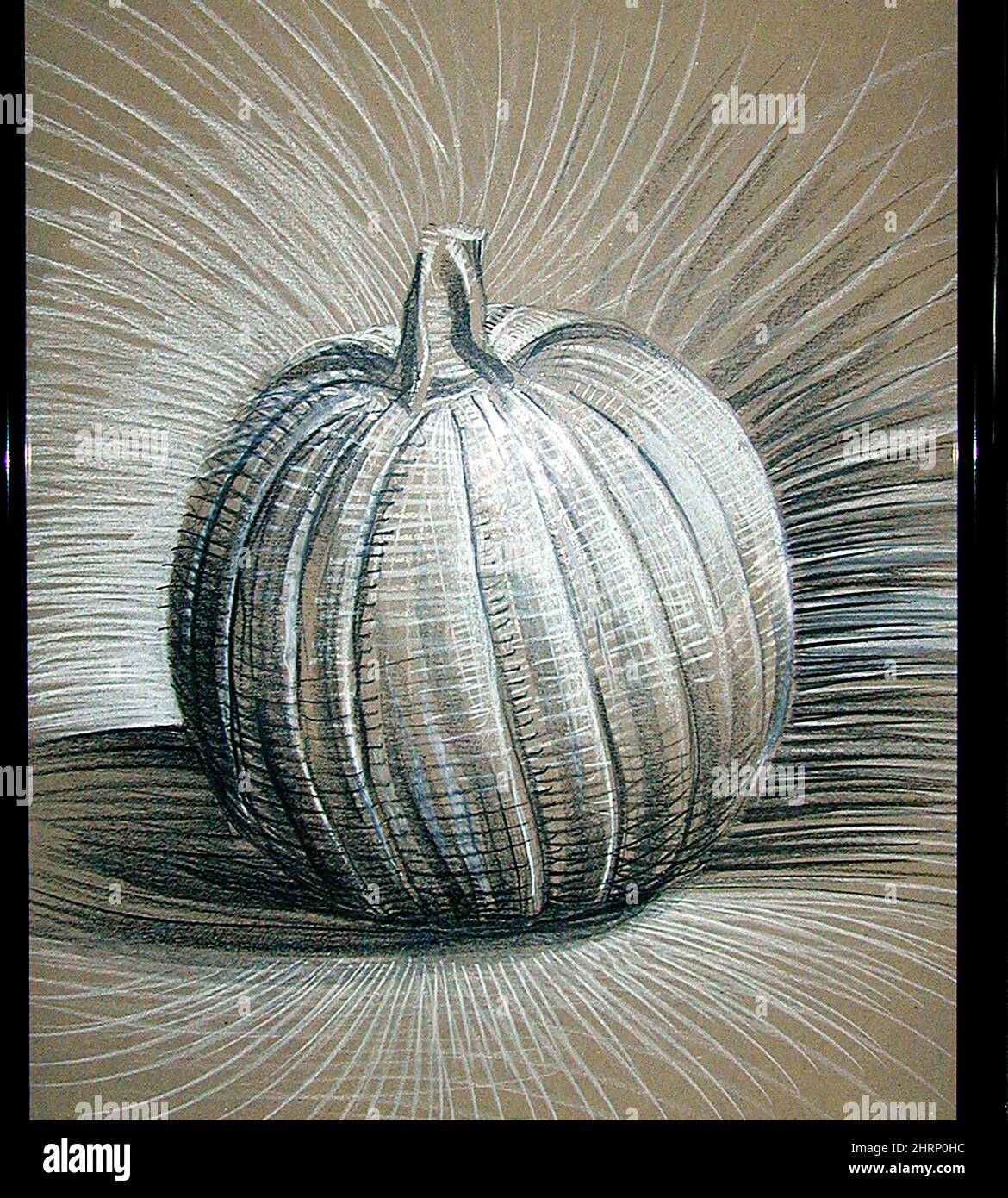 Closeup of a pumpkin drawing with lines framed with black frame Stock ...