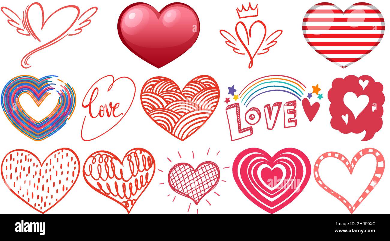 Different style of hearts isolated on white background illustration ...