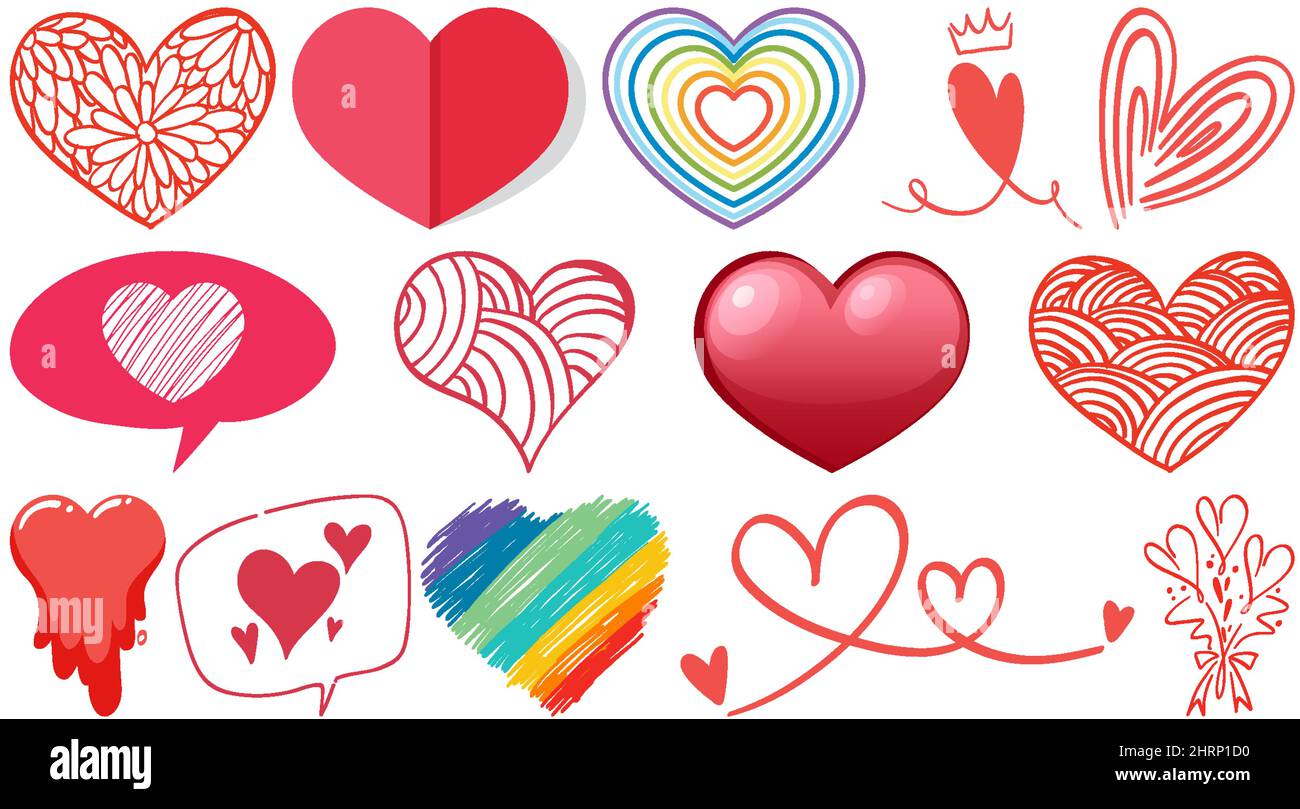 Different style of hearts isolated on white background illustration ...