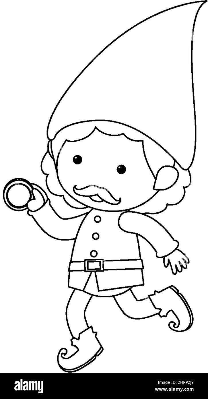 Cute elf doodle outline for colouring illustration Stock Vector Image ...